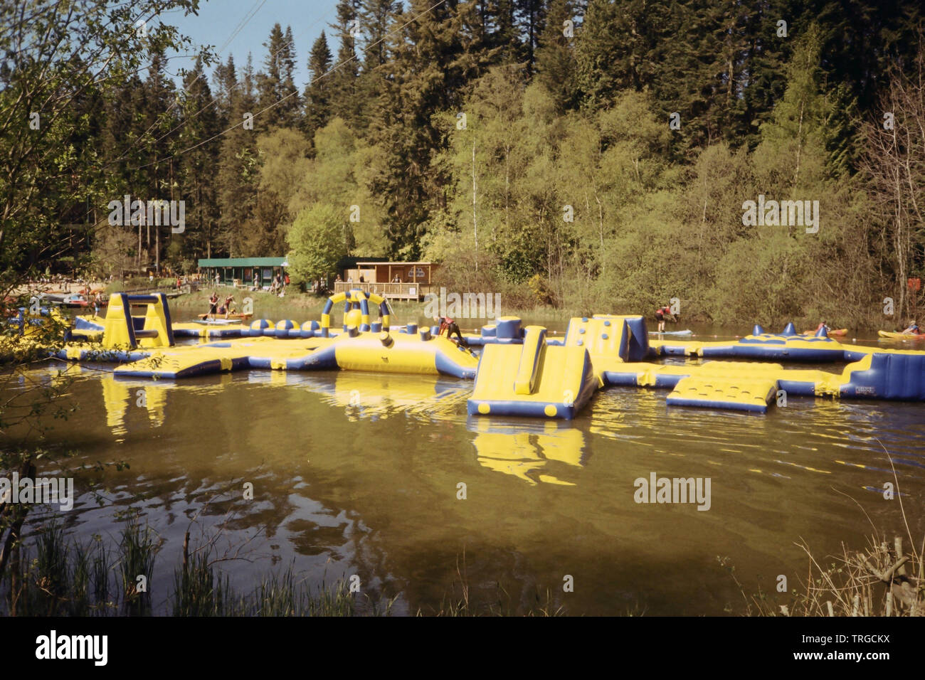 Floating assault course, Center Parcs Longleat, Wiltshire, England ...