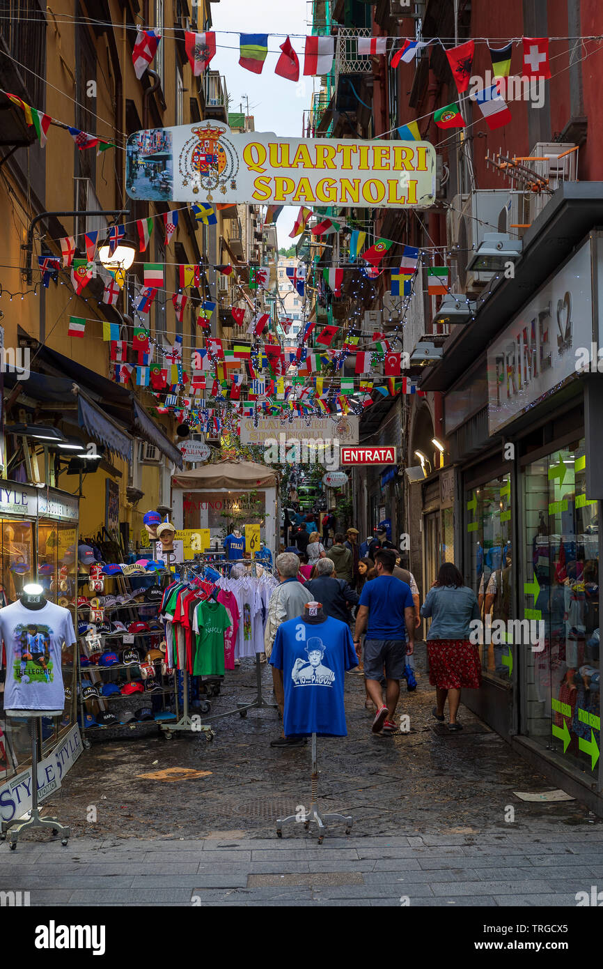 Naples, Italy - May 31, 2019: An alley of famous Spanish Quarter, in ...