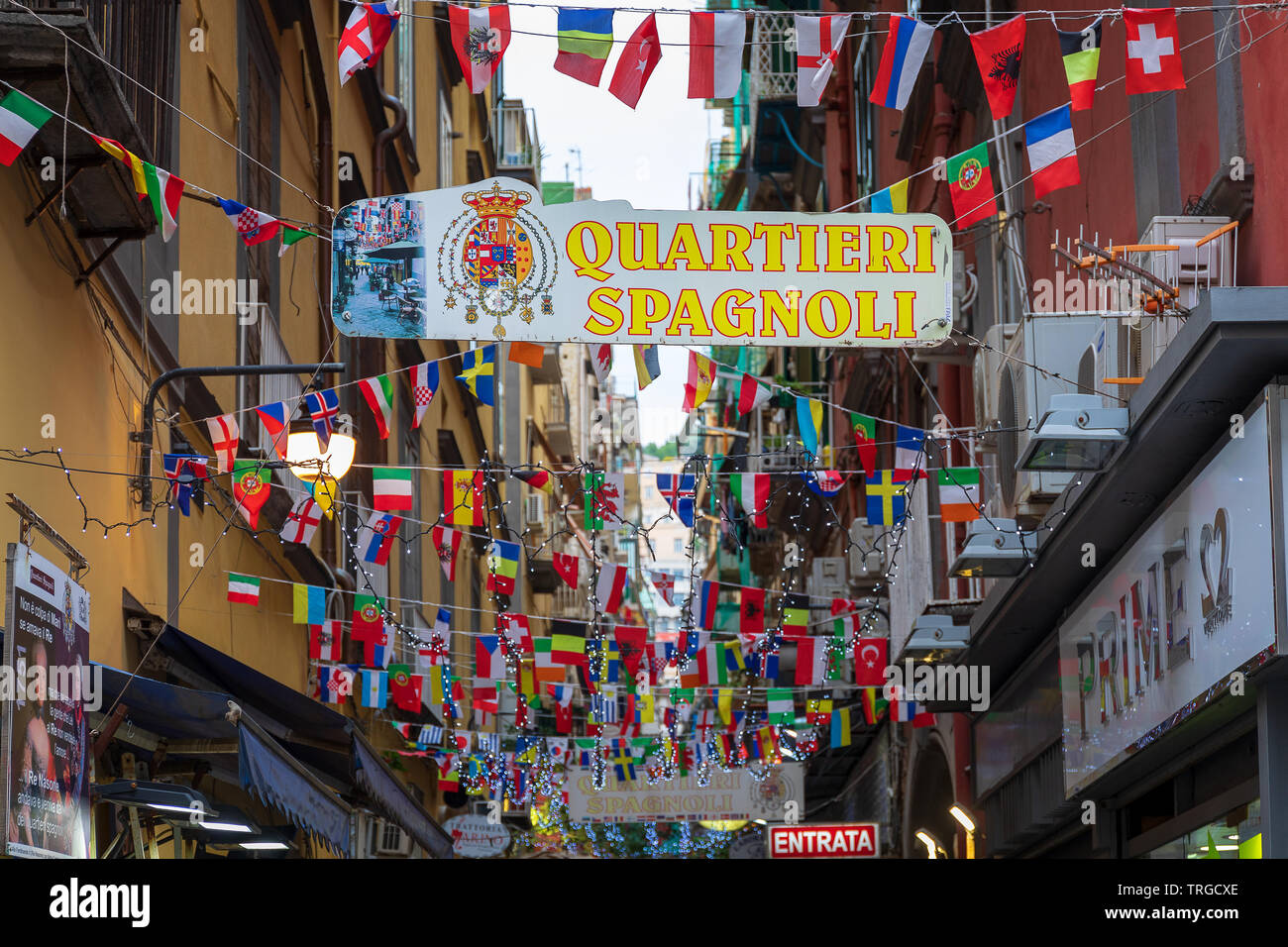 Naples, Italy - May 31, 2019: An alley of famous Spanish Quarter, in ...