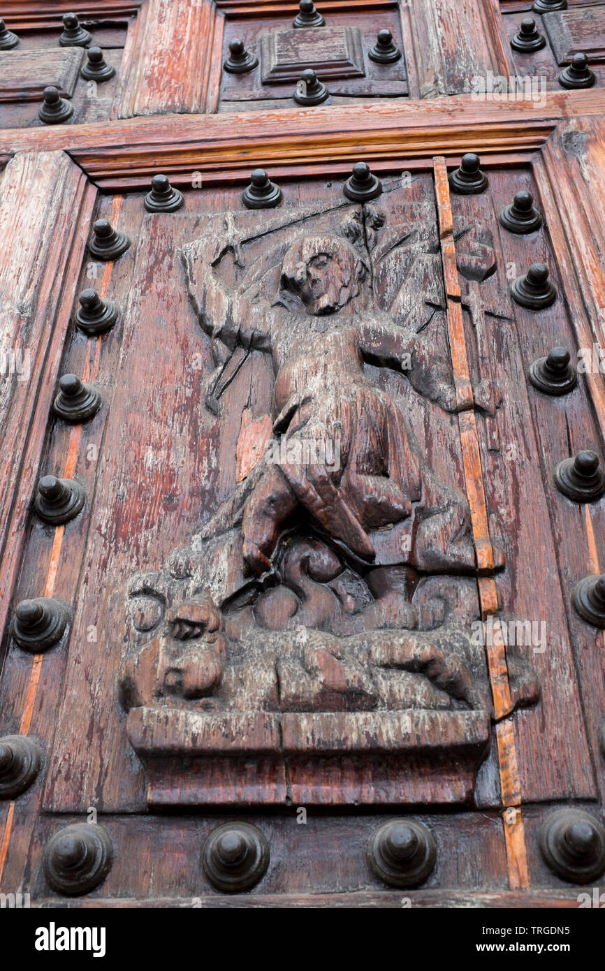 Carved Wood Figure on the Door to the Metropolitan Cathedral Mexico ...