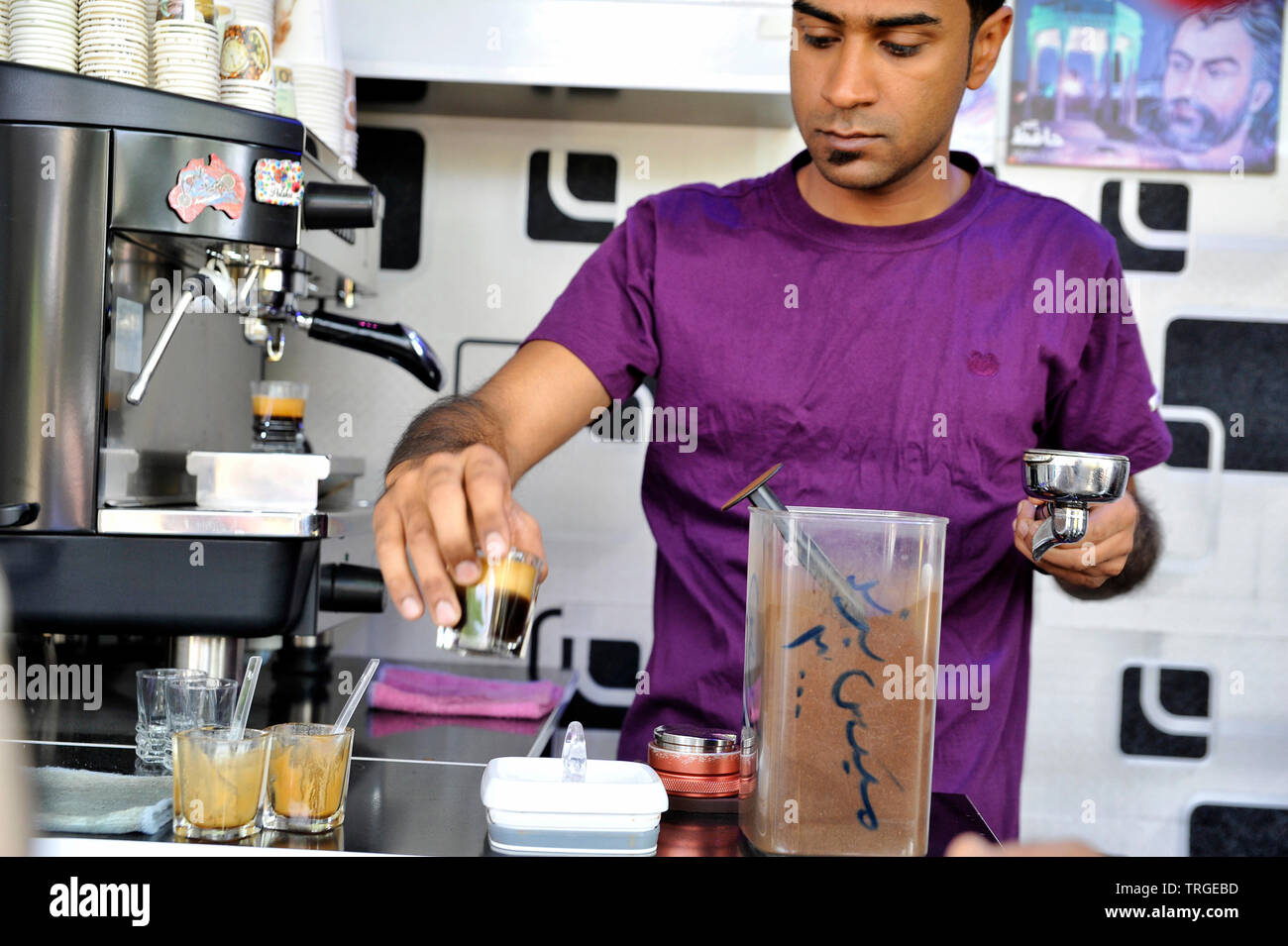 Man preparing espresso in Iranian coffee shop Stock Photo - Alamy