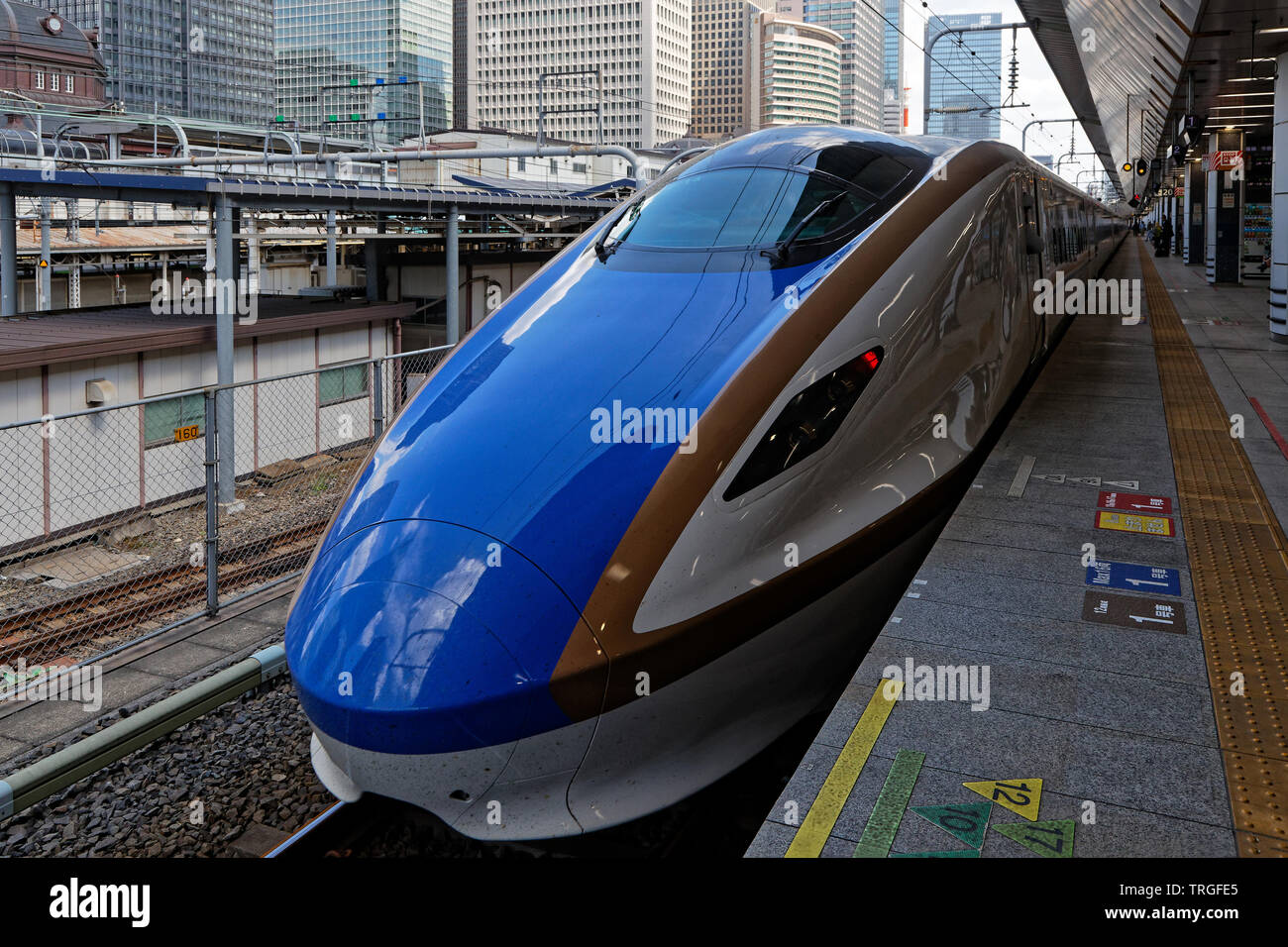 TOKYO, JAPAN, May 16, 2019 : Blue aerodynamic train. Shinkansen is a ...