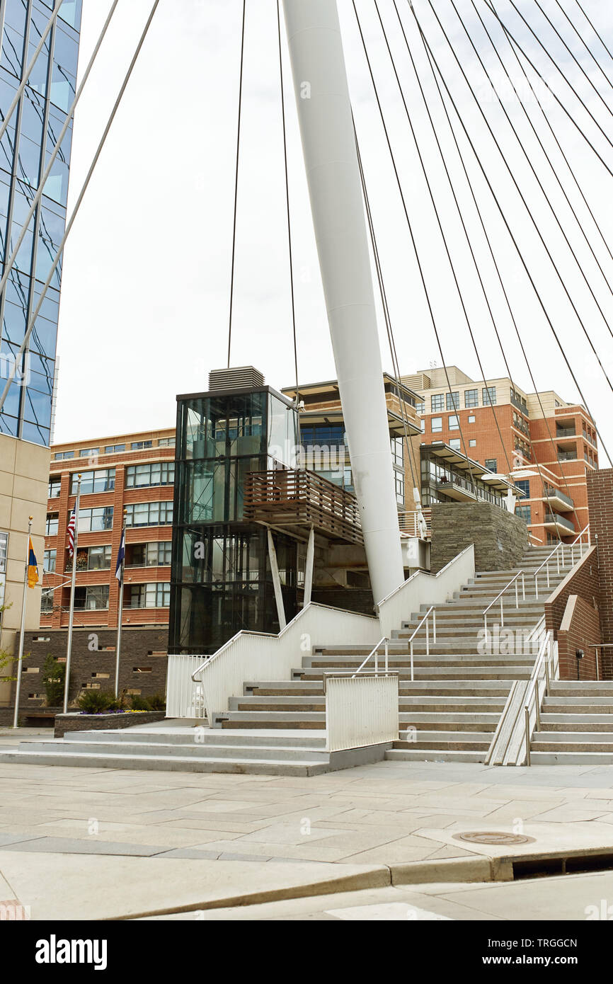 Staircase to. Millennium Bridge in the Riverfront Park neighborhood of ...