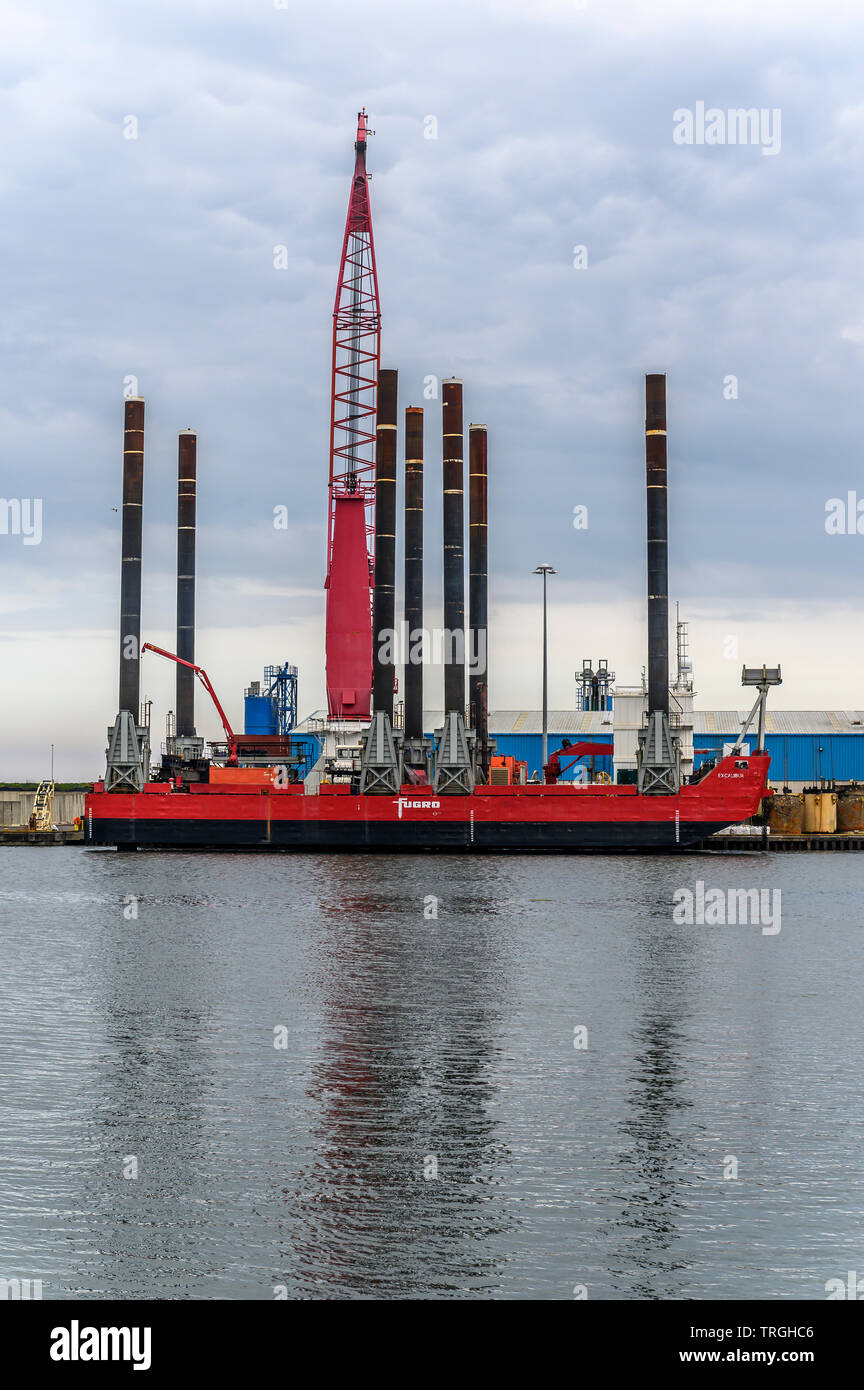 Fugro Excalibur, platform supply vessel, moored at North Blyth ...