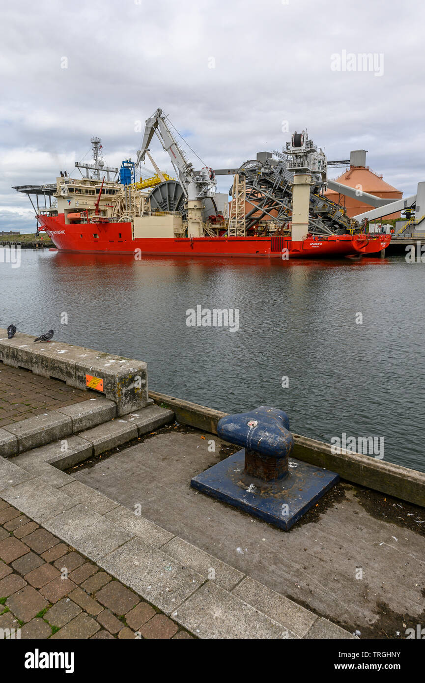 APACHE II, pipe laying vessel moored on the river blyth, northumberland ...
