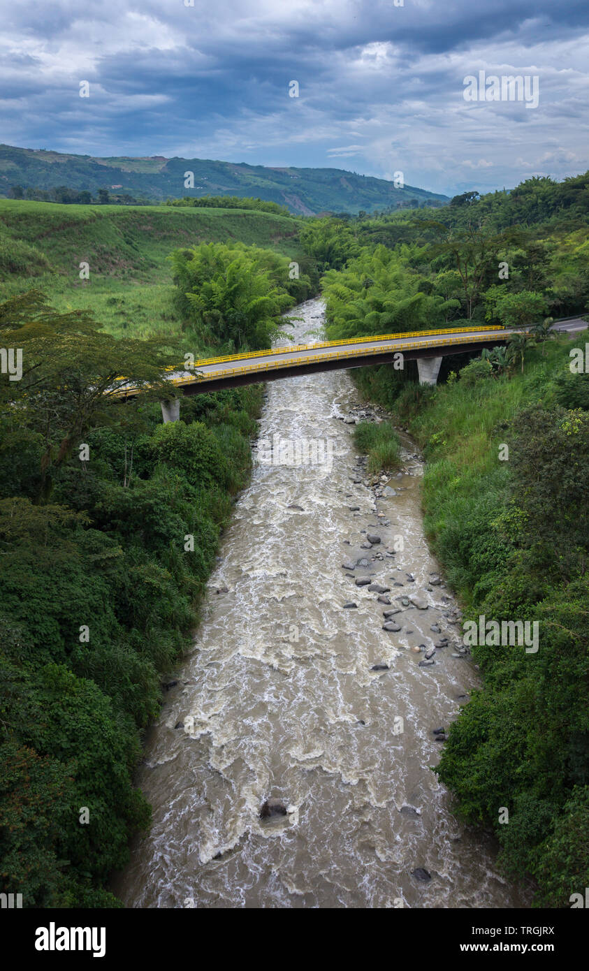 Highway in the middle of the beautiful natural landscape, in Colombia ...
