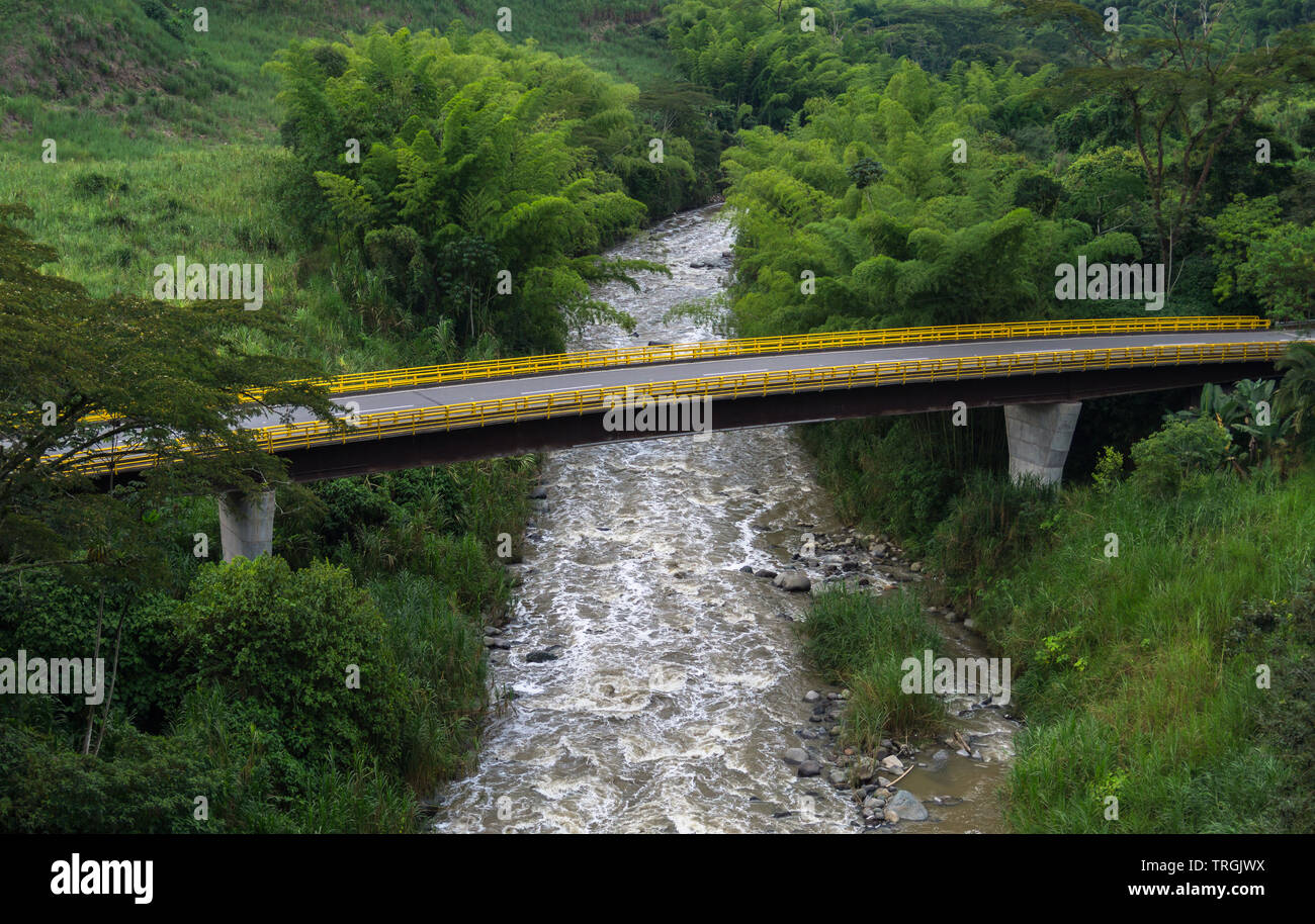 Highway in the middle of the beautiful natural landscape, in Colombia ...
