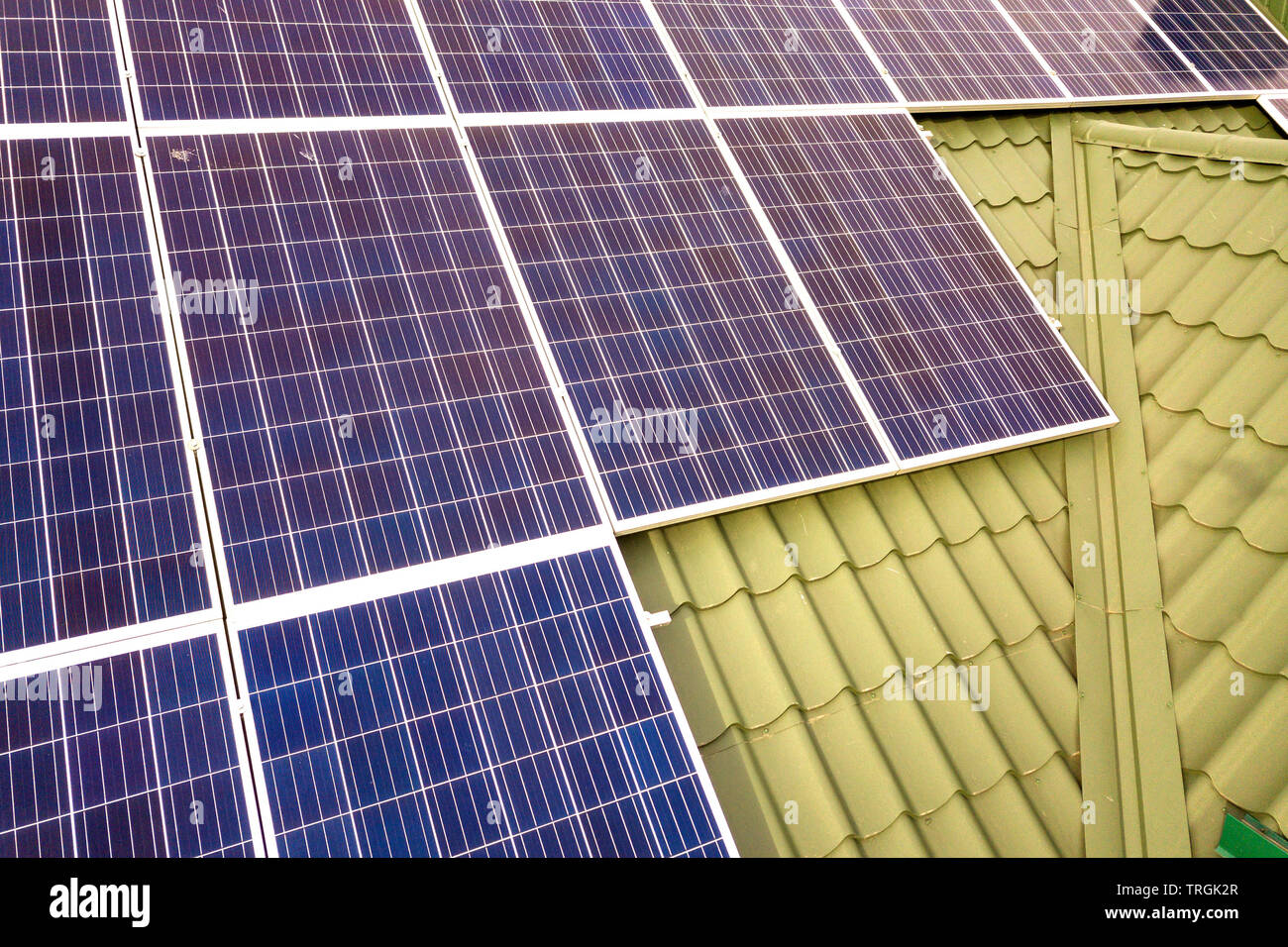 Close-up surface of blue shiny solar photo voltaic panels system on ...