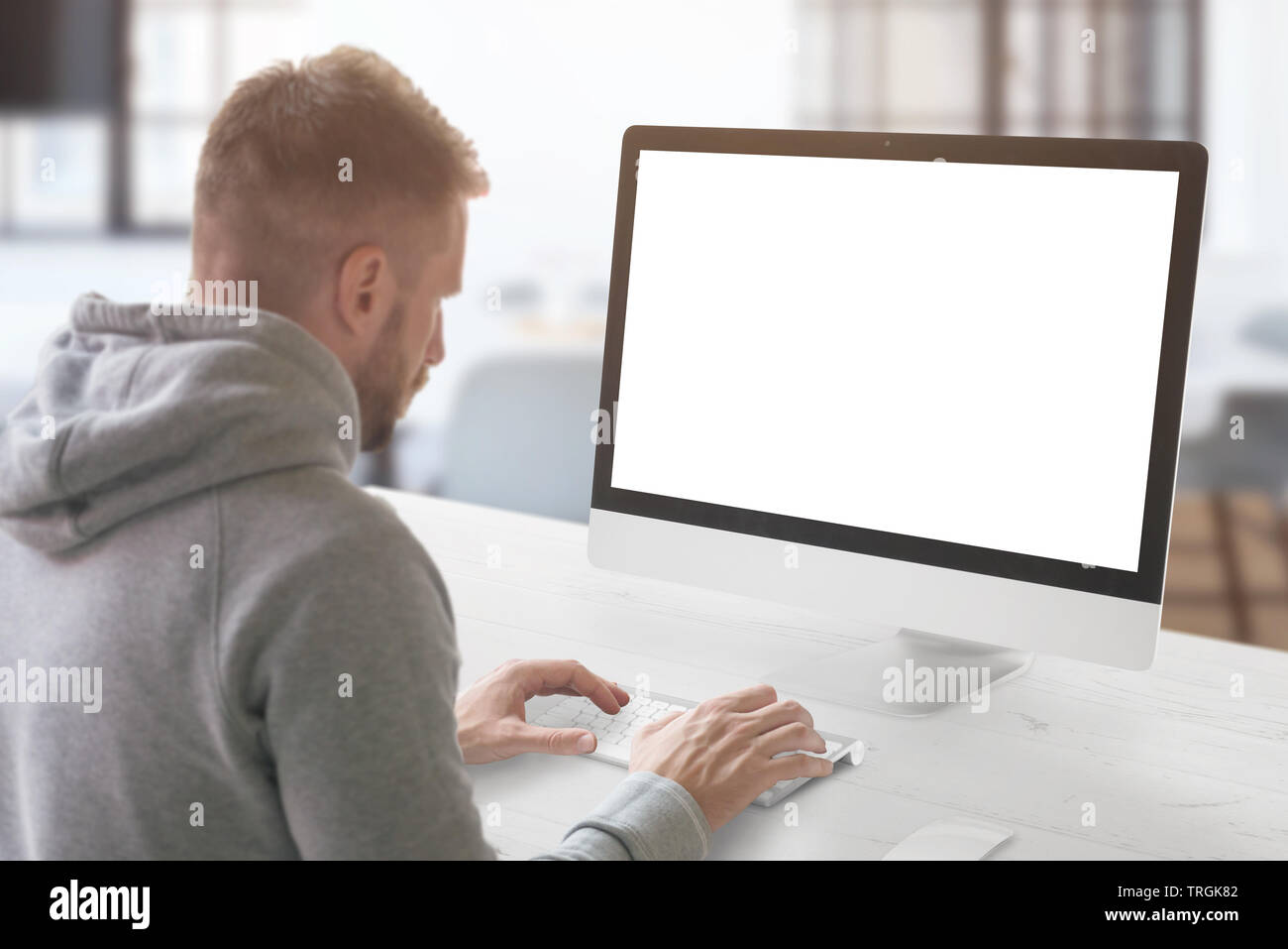 Guy work on computer. Isolated screen for mockup, web design ...