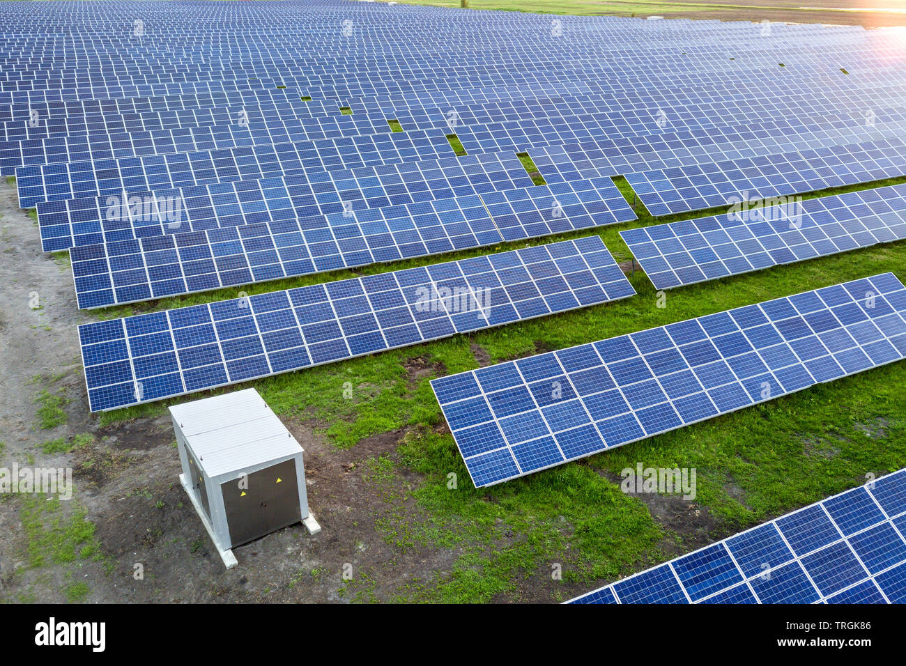 Large field of solar photo voltaic panels system producing renewable ...