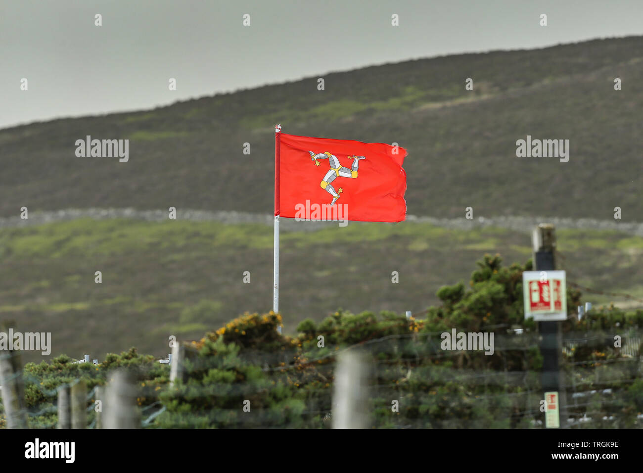 General view of the Manx flag flying at Creg-ny-Baa during Qualifying ...