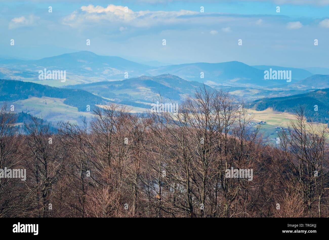 Beautiful mountain rural landscape. Charming hills and valleys on a ...