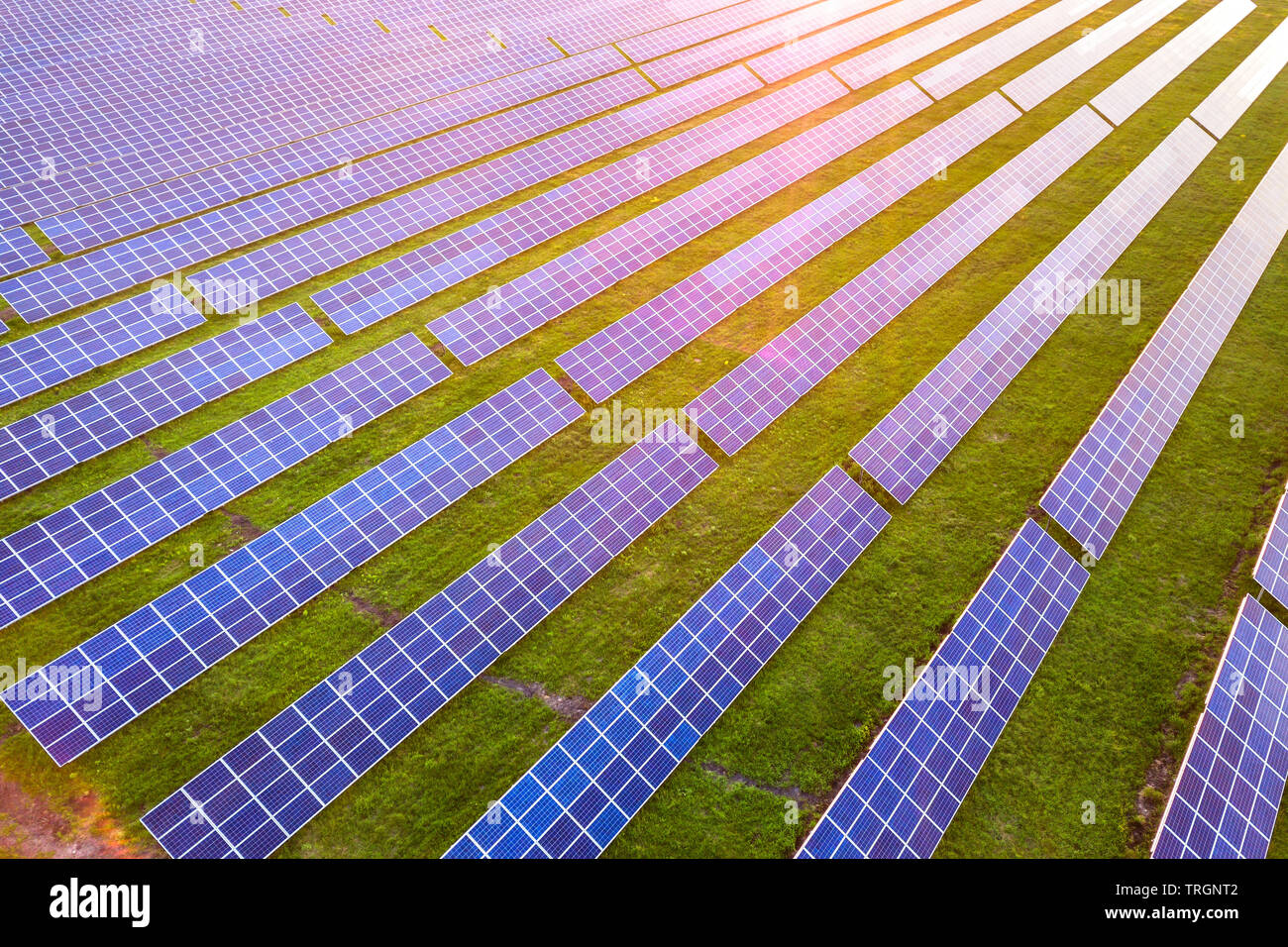Large field of solar photo voltaic panels system producing renewable ...