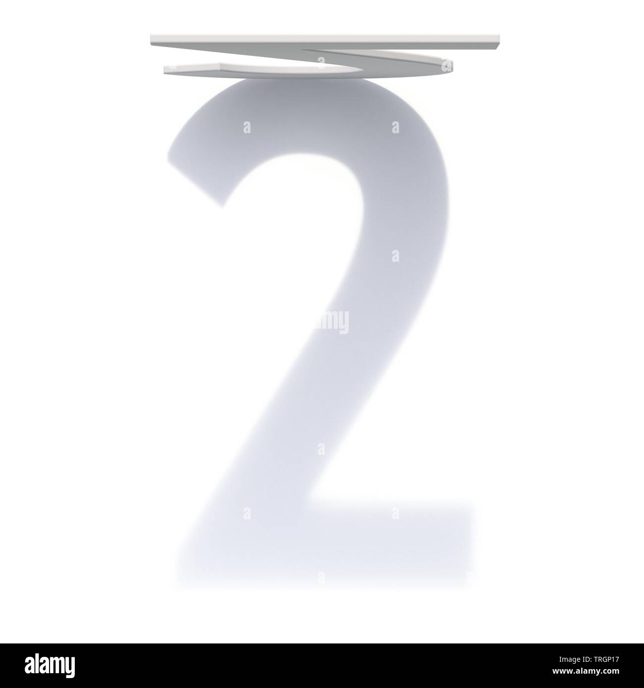 Vertical drop shadow number 2 TWO 3D render illustration isolated on ...