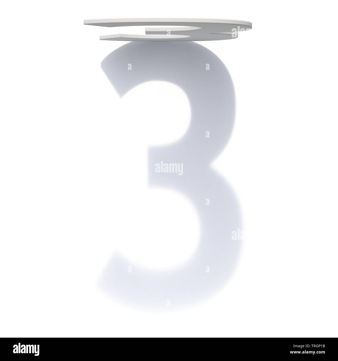 Vertical drop shadow number 3 THREE 3D render illustration isolated on ...