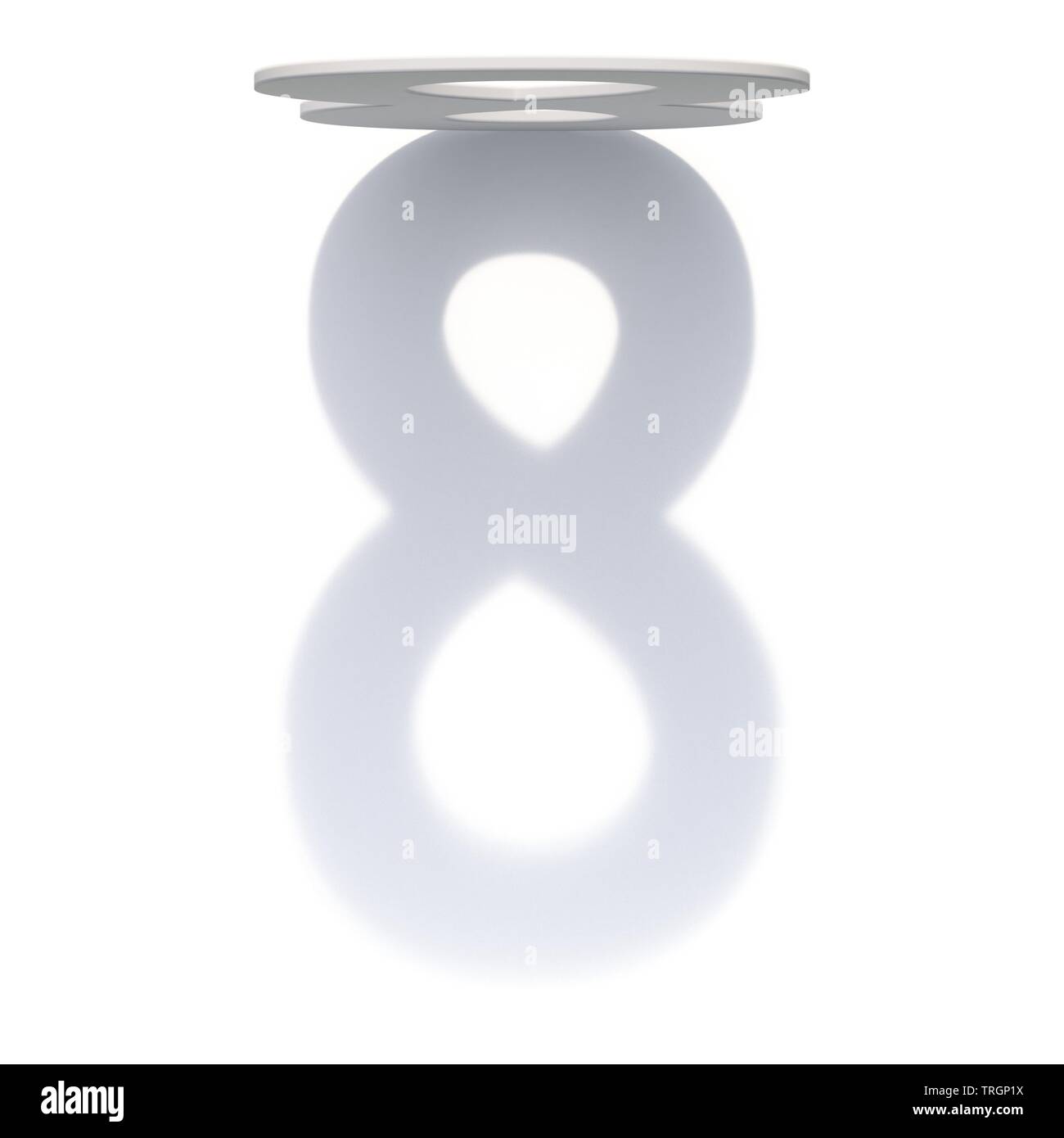 Vertical drop shadow number 8 EIGHT 3D render illustration isolated on ...