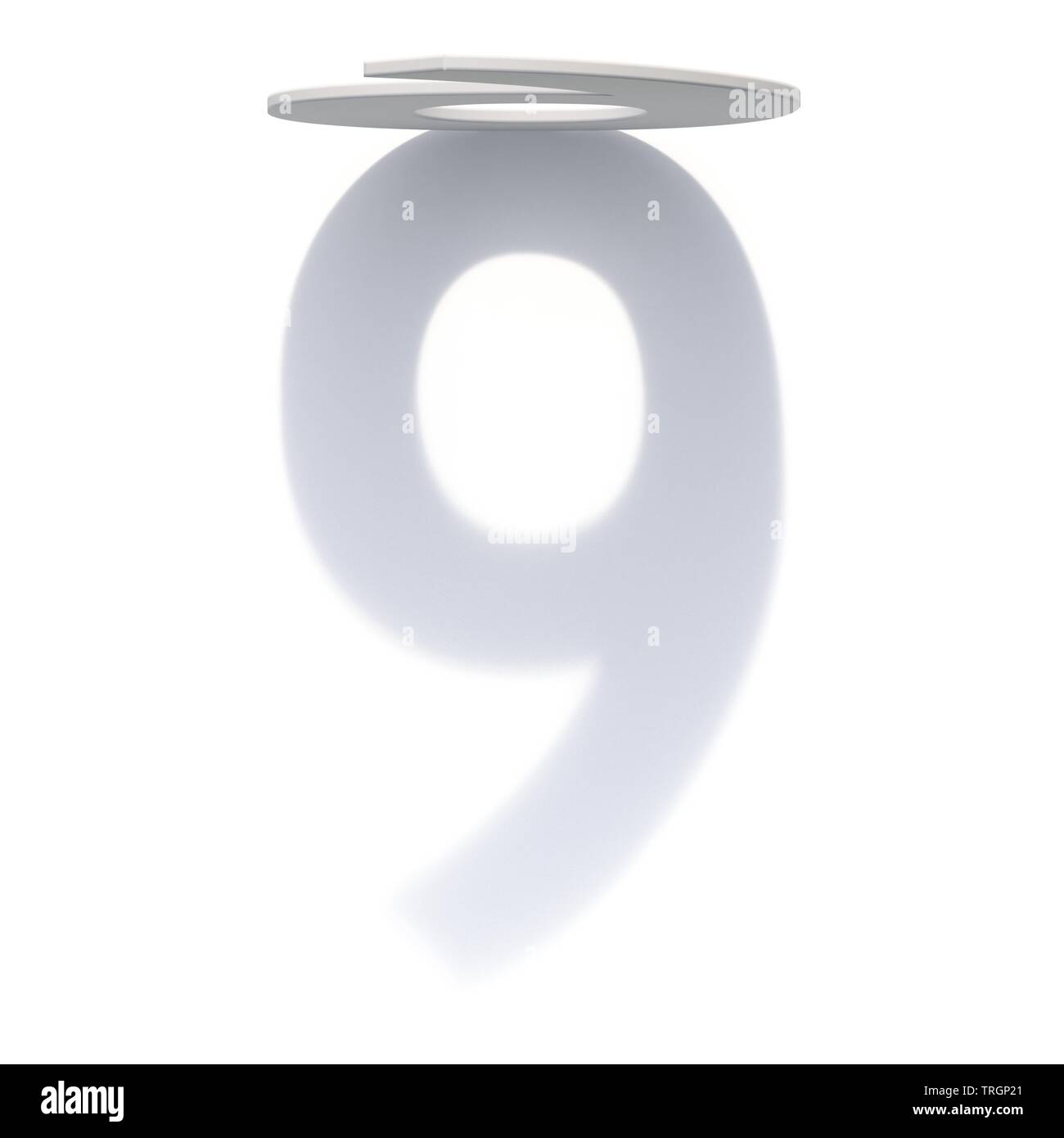 Vertical drop shadow number 9 NINE 3D render illustration isolated on ...