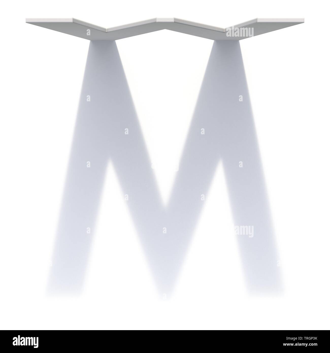 Vertical drop shadow font Letter M 3D render illustration isolated on ...