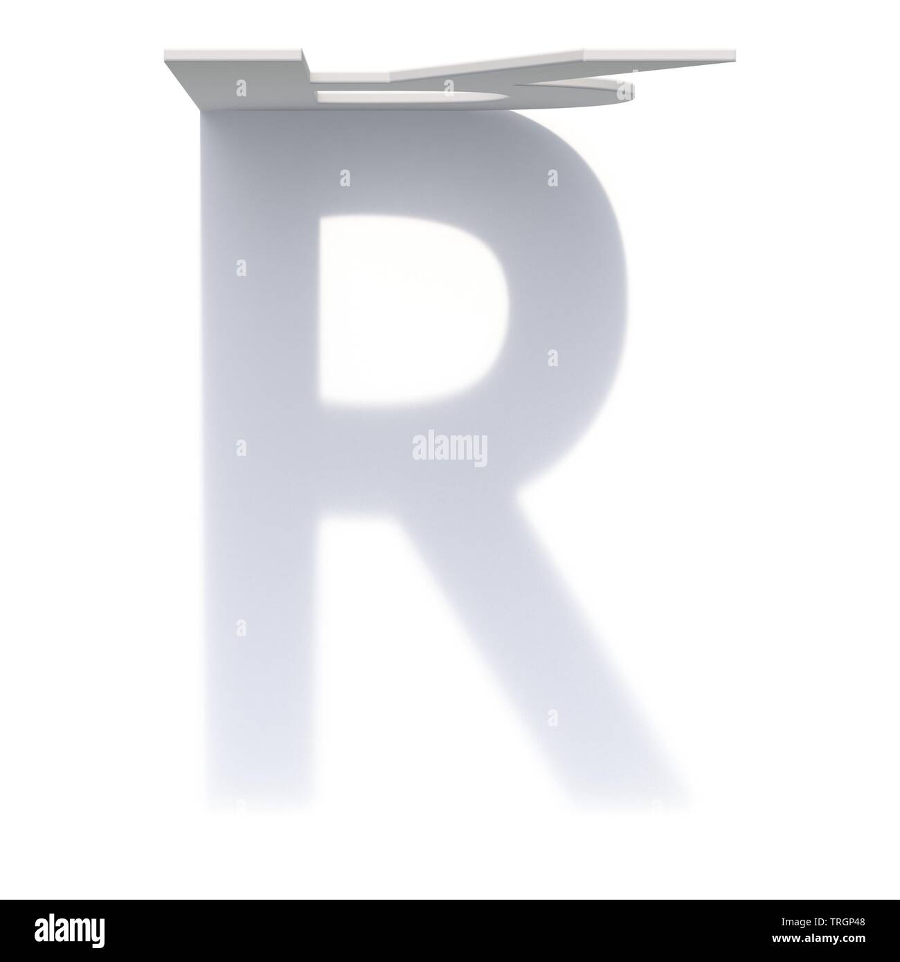 Vertical drop shadow font Letter R 3D render illustration isolated on ...