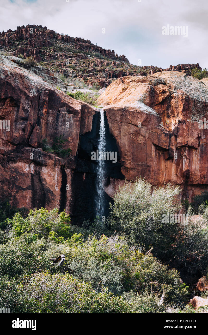 Waterfall in the Desert with Cactus and Mountians Stock Photo - Alamy