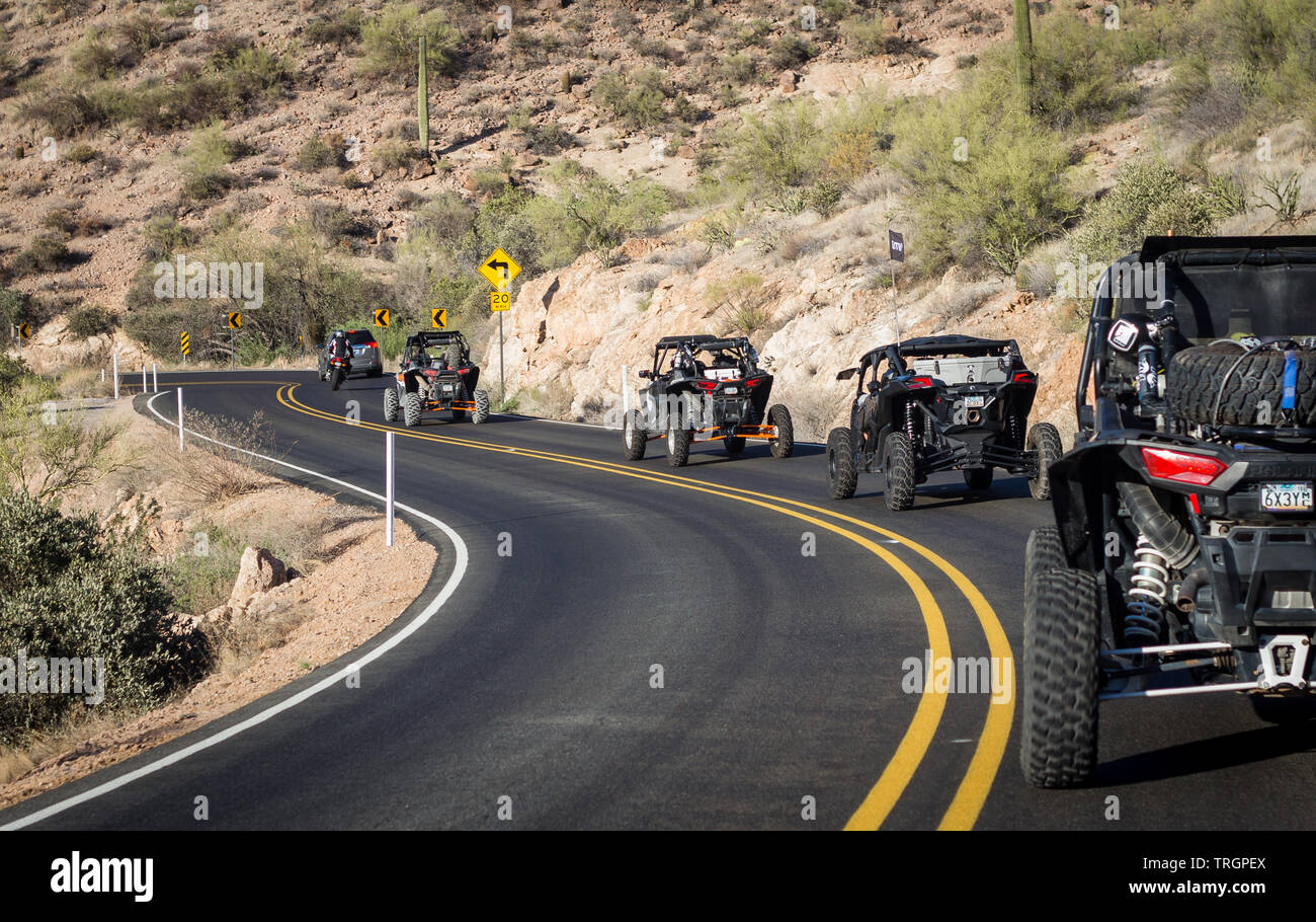 Off Road vehicles on the Highway Riding together in Arizona Stock Photo ...