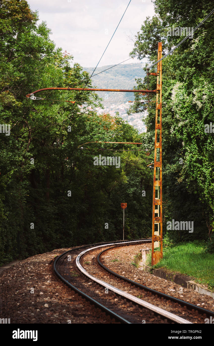 Cog-wheel railway train track in Budapest Stock Photo - Alamy