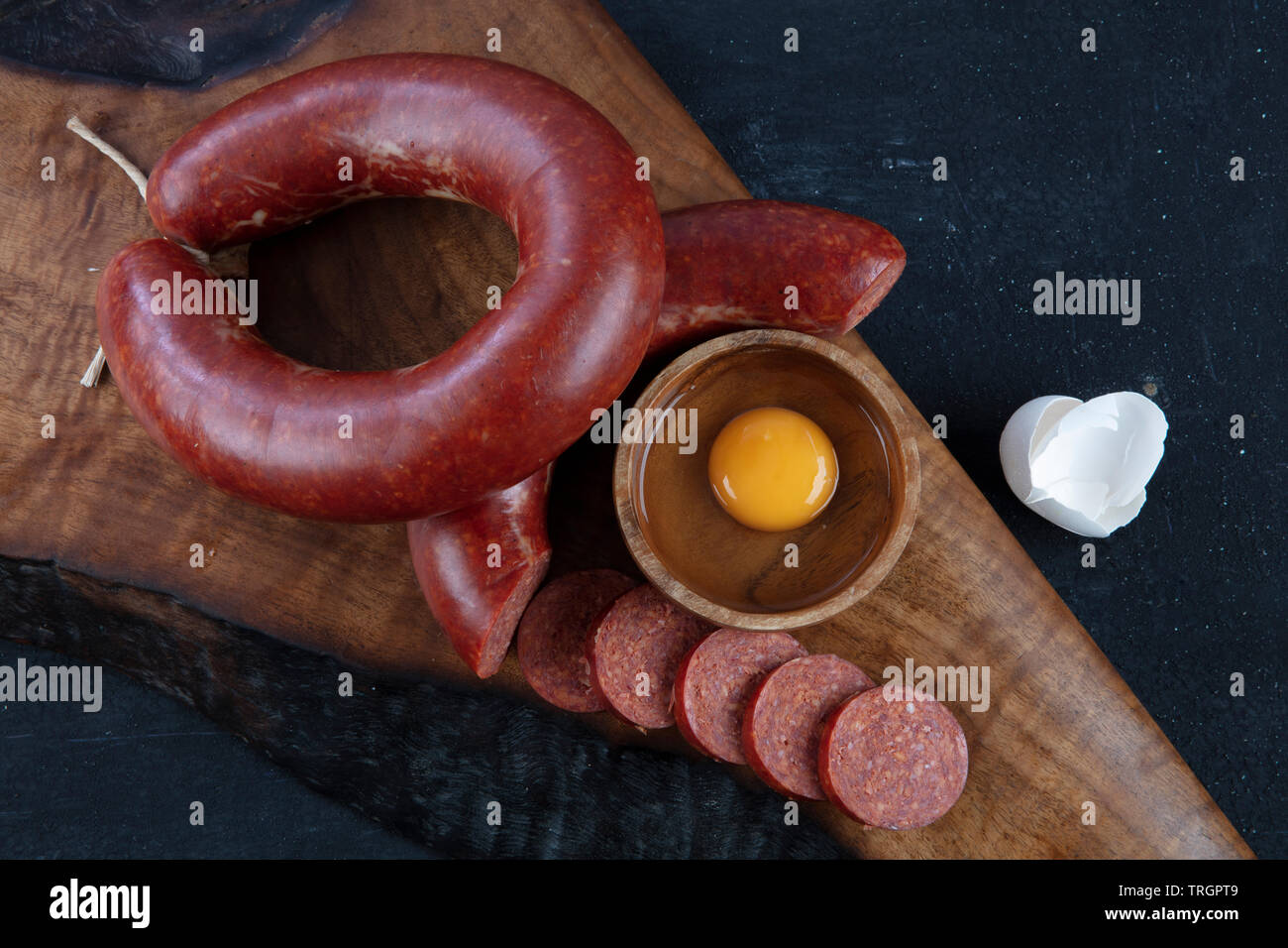 Turkish sausage kangal sucuk. Sujuk (sucuk), a dry spicy sausage on ...