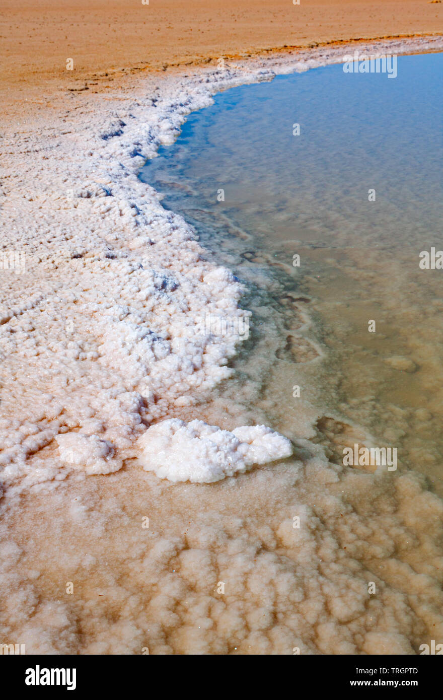Endorheic salt lake with shallow pool of salty water and an S-shaped ... Endorheic salt lake with shallow pool of salty water and an S-shaped ...