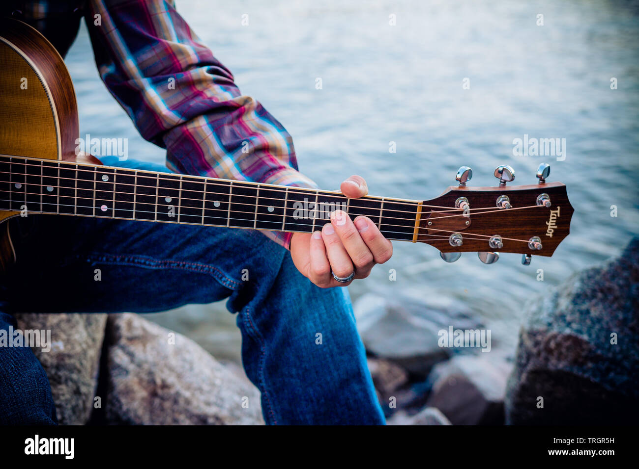 Country Couple On a Dock Romantic, Playing Music Stock Photo - Alamy