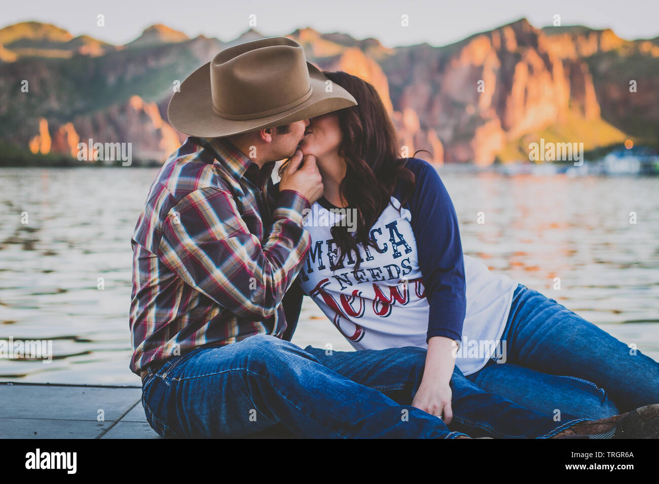 Country Couple On a Dock Romantic, Playing Music Stock Photo - Alamy