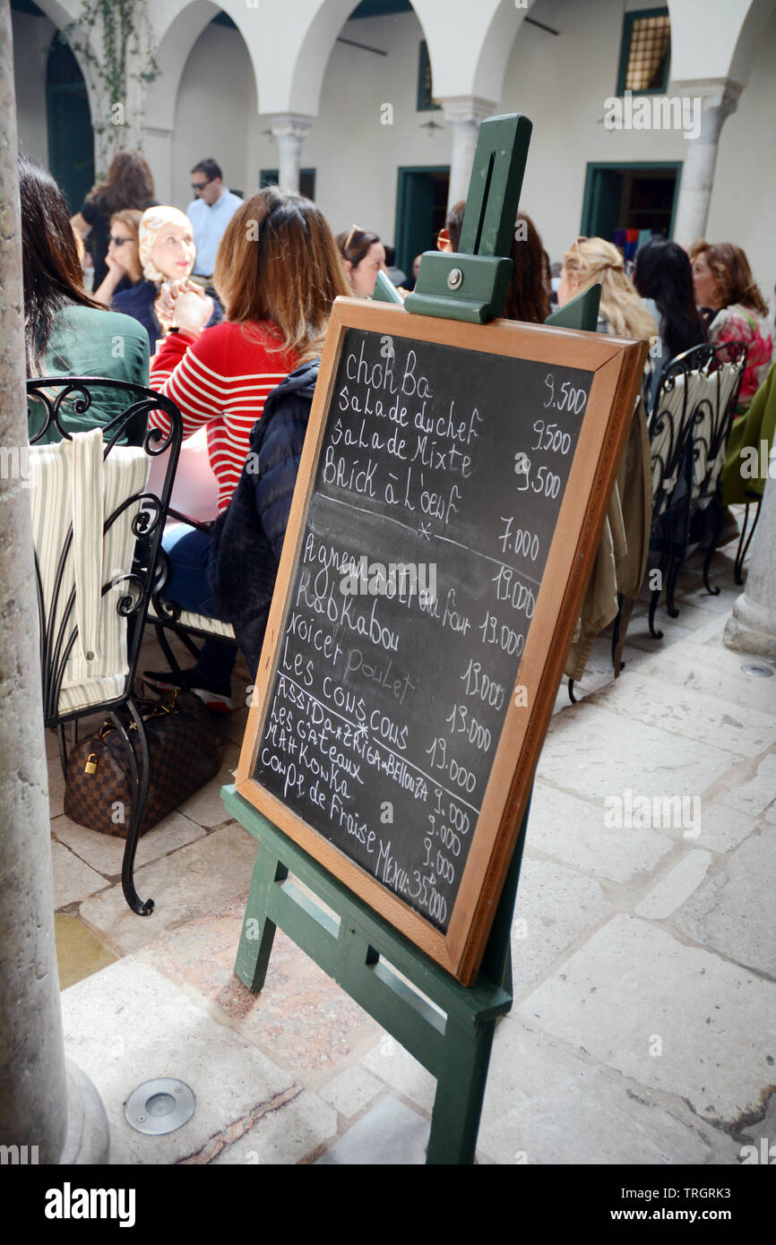 The menu board at at Fondouk El Attarine - a fine dining restaurant ...