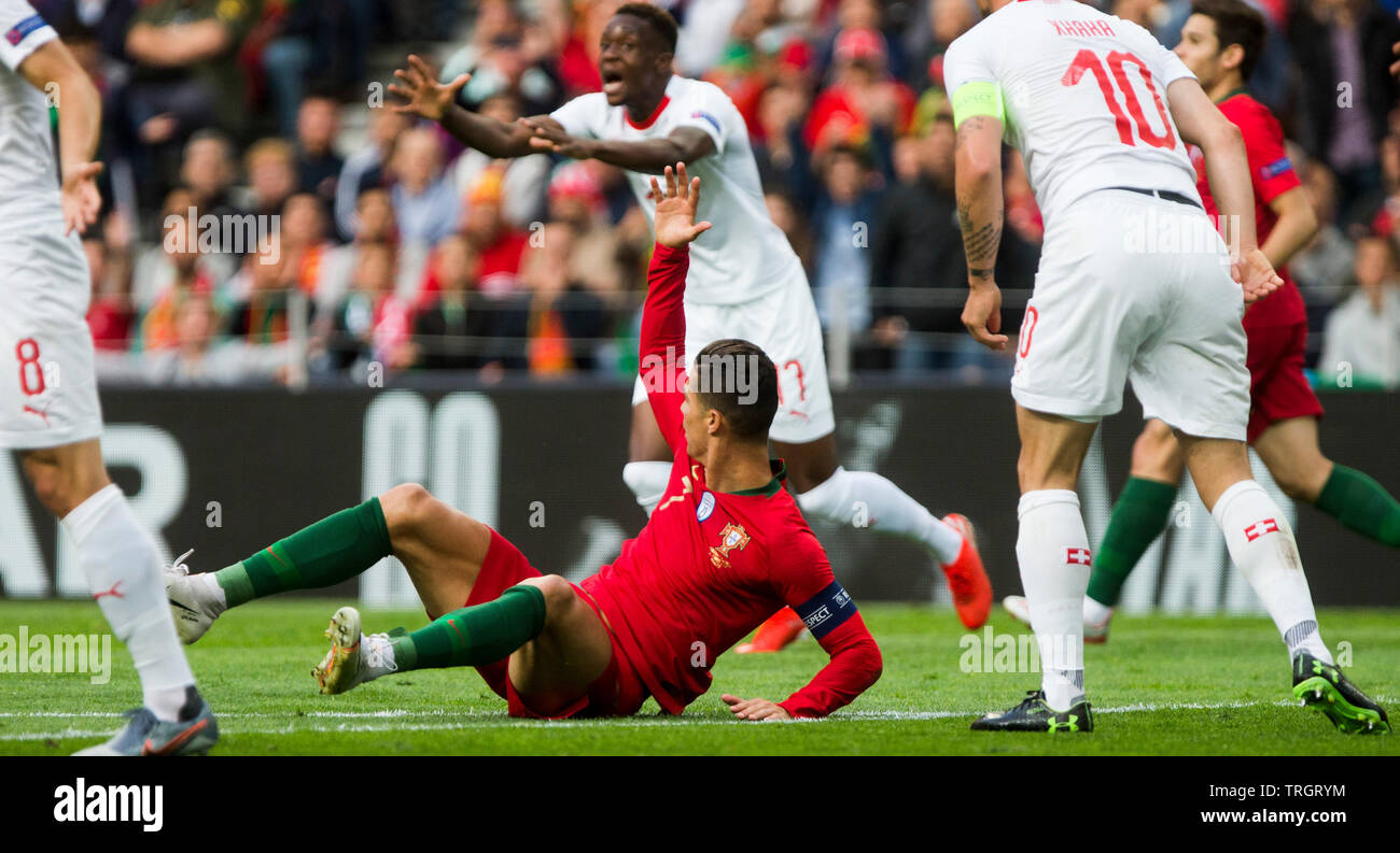 Ronaldo of POR goes down after the foul Stock Photo - Alamy