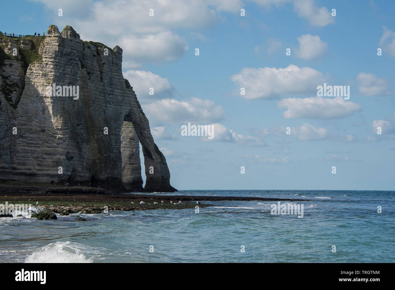 White Cliffs and Natural Rock Arches at Etretat, Normandy, France Stock ...