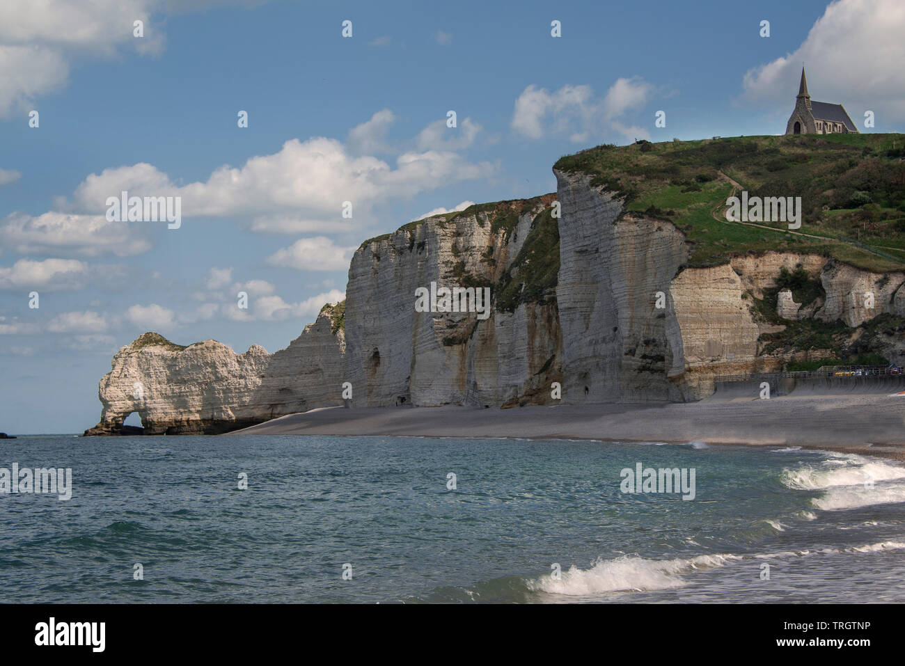 White Cliffs and Natural Rock Arches at Etretat, Normandy, France Stock ...