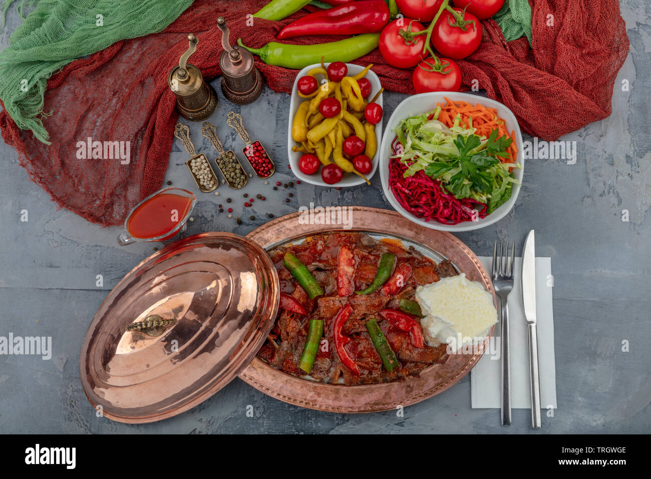 Traditional Turkish Doner Kebab also known iskender. Turkish style ...