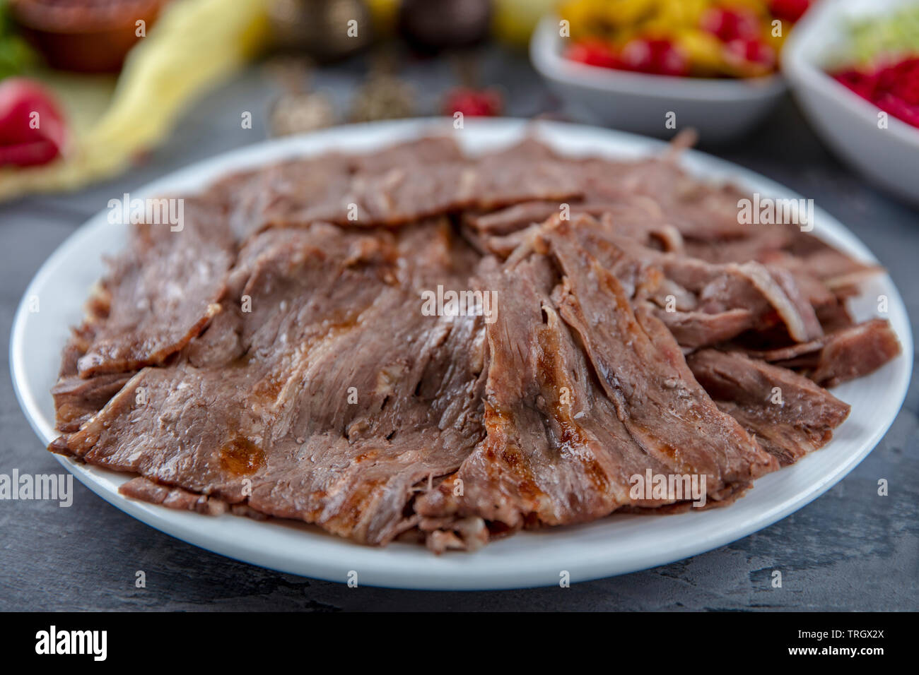 Turkish Doner Kebab on plate. Arabic traditional doner with pita bread ...