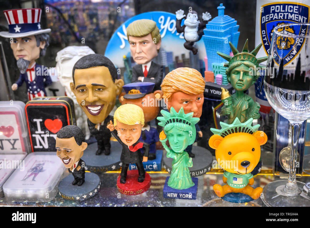 New York, USA, 15 May 2019. Statues of Abraham Lincoln, Barack Obama ...