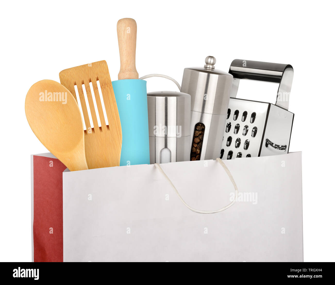 bag with kitchen equipment isolated with on white background Stock ...