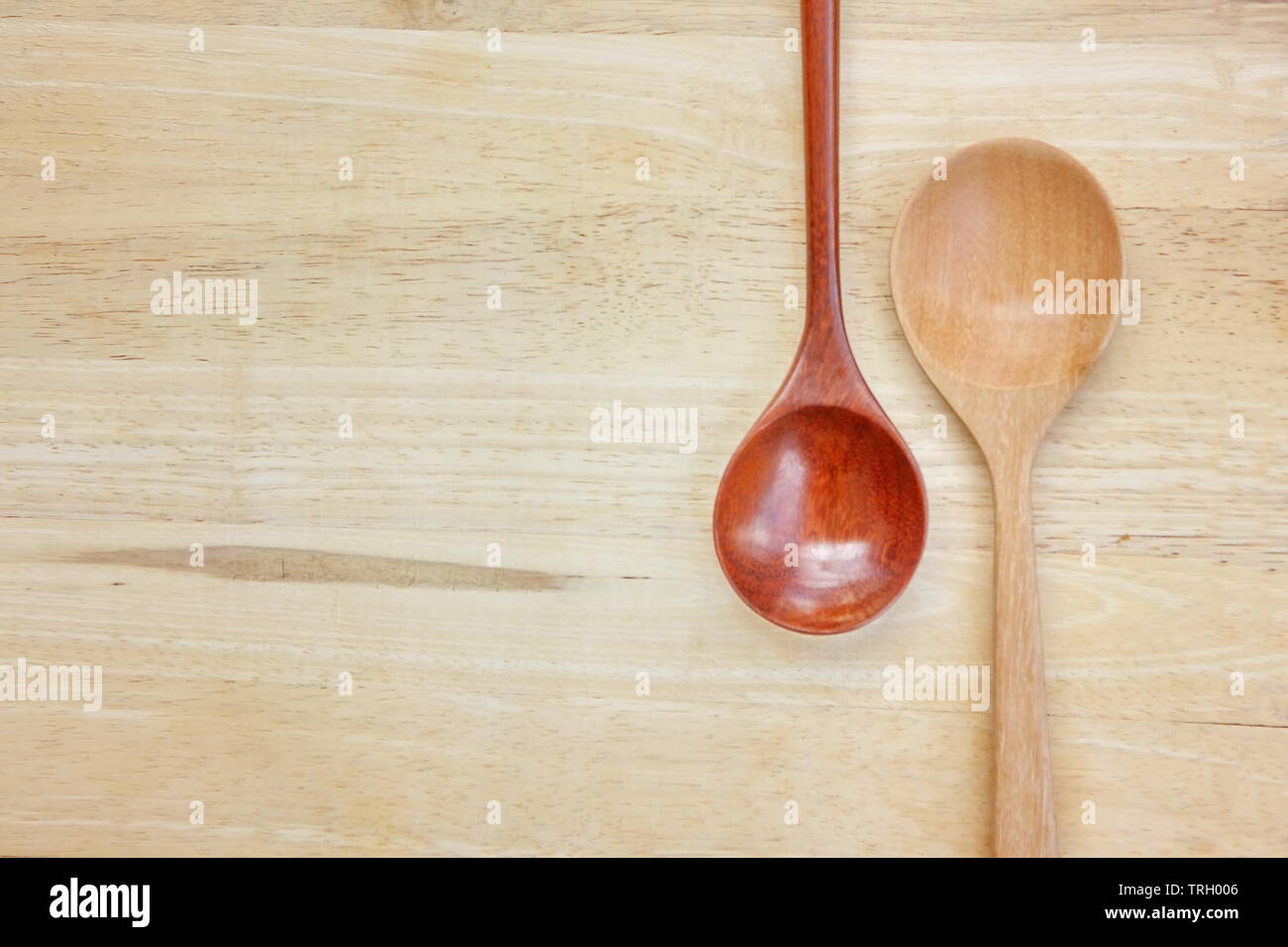 top view wooden spoon on wood floor with copy space Stock Photo - Alamy