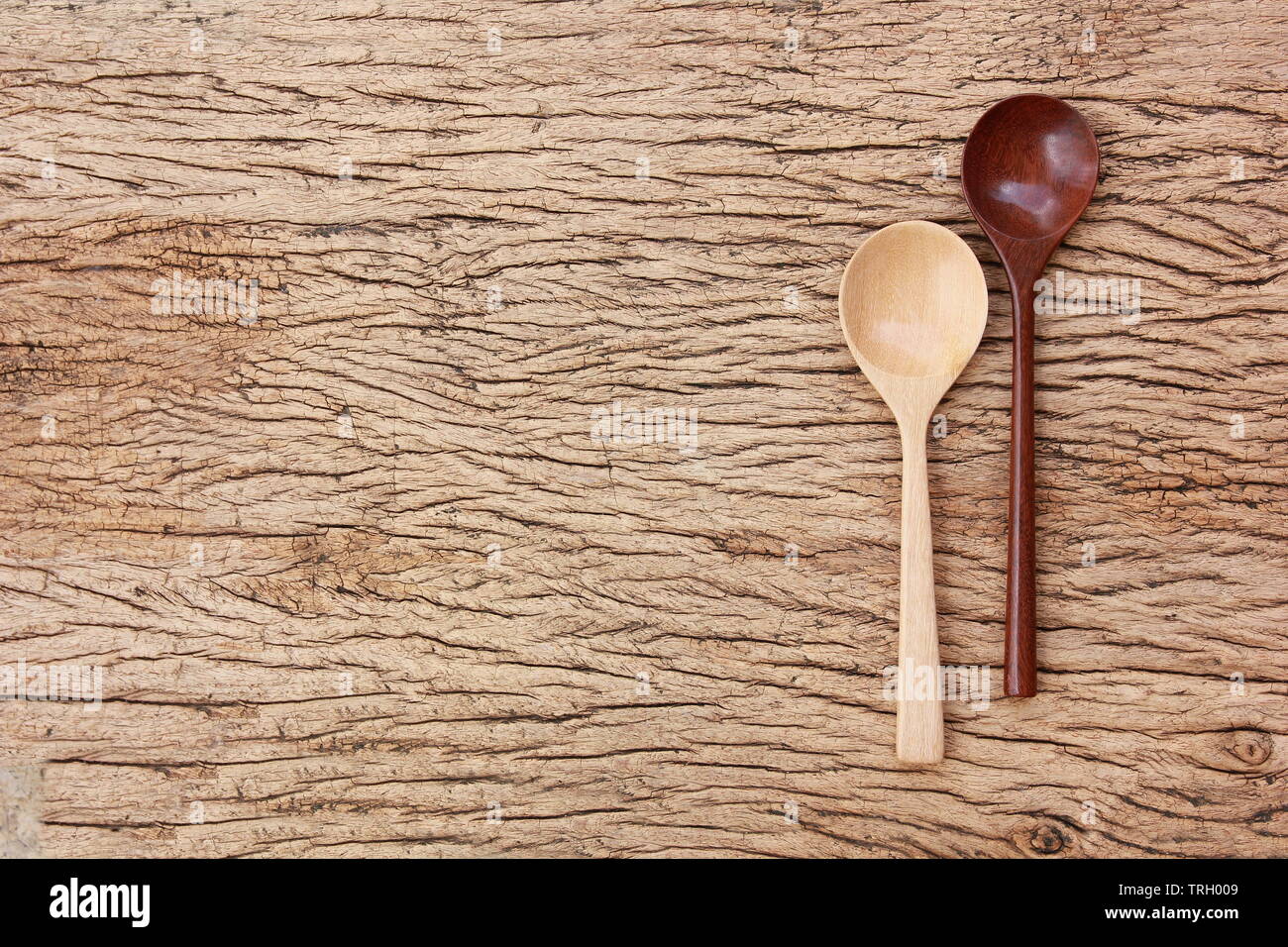 top view wooden spoon on wood floor with copy space Stock Photo - Alamy