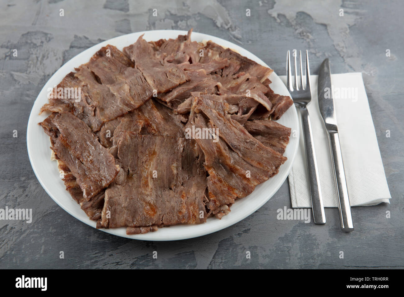 Turkish Doner Kebab on plate. Arabic traditional doner with pita bread ...