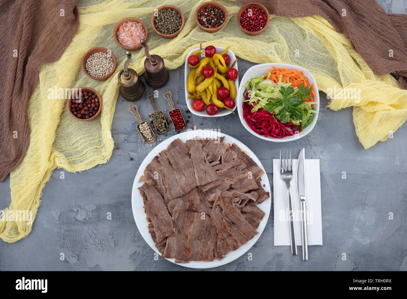 Turkish Doner Kebab on plate. Arabic traditional doner with pita bread ...