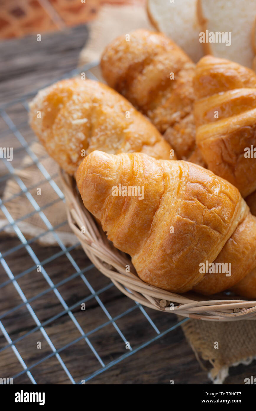 Bread .Composition with wicker basket and different bread Stock Photo ...
