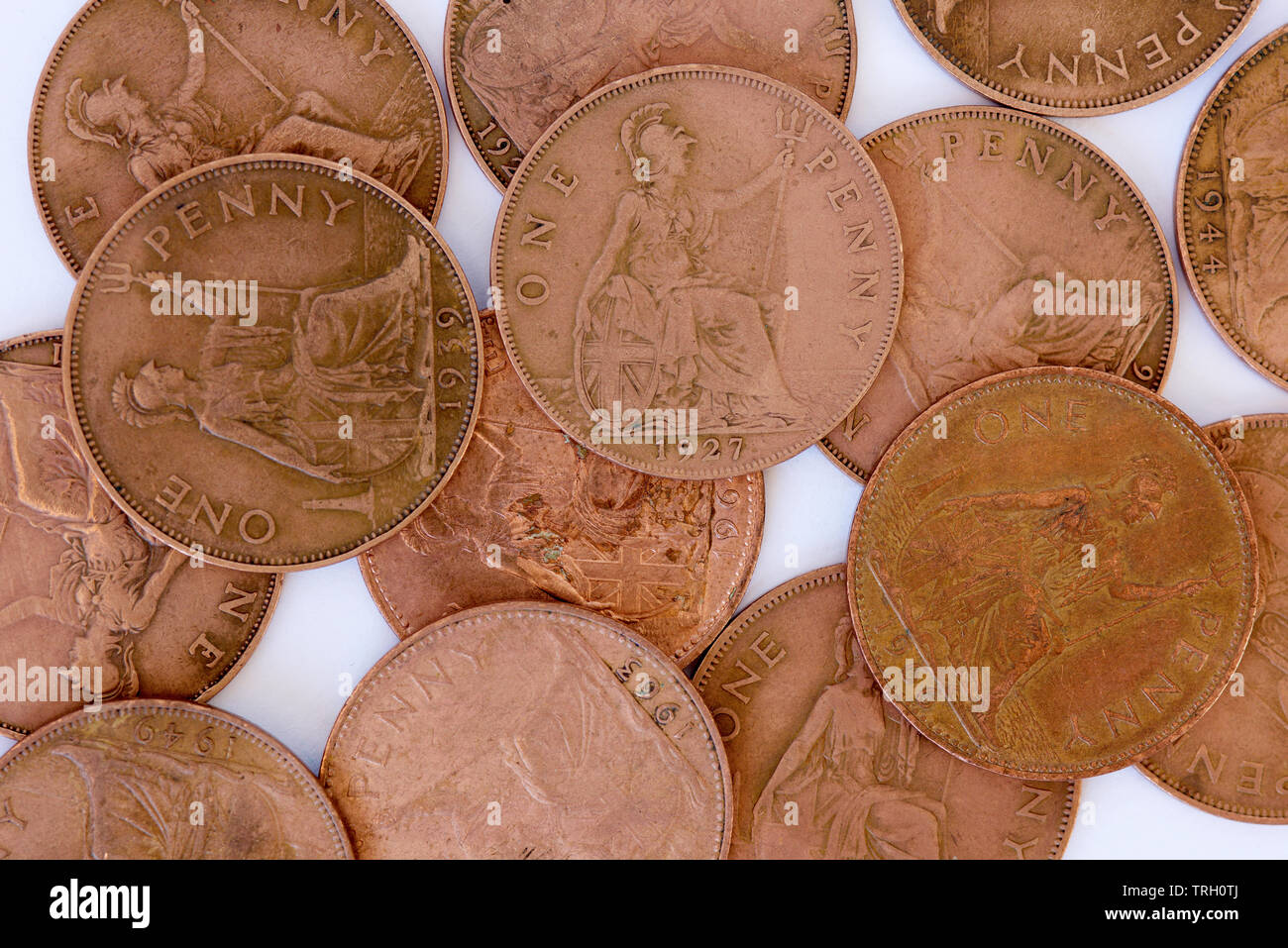 Various British pennies Stock Photo - Alamy