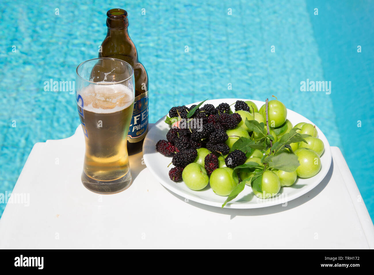 A Turkish afternoon appetizer of fresh Mulberries and Erik fruits with ...