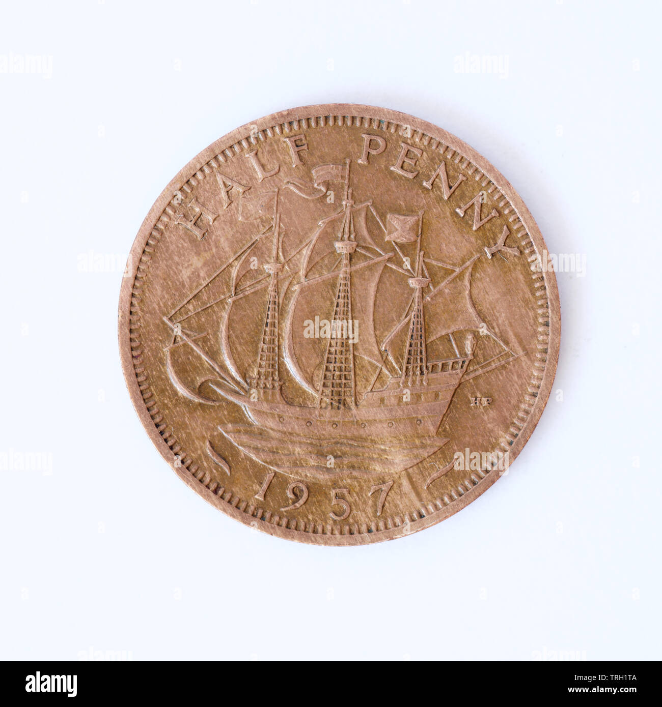 British Half-Penny Coin - 1957 Stock Photo - Alamy