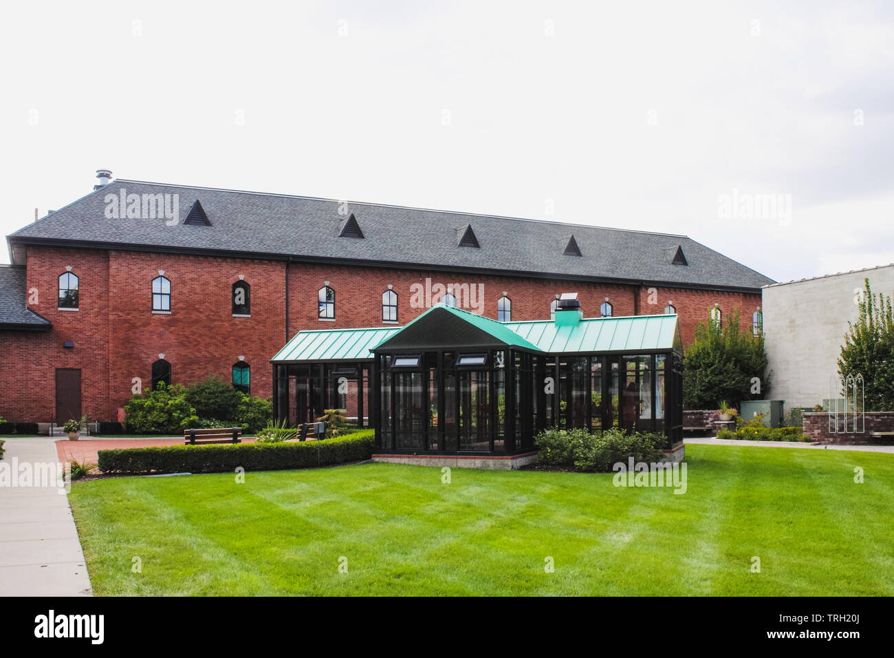 Detroit, USA - October 2nd, 2016: Exterior walls and garden including ...