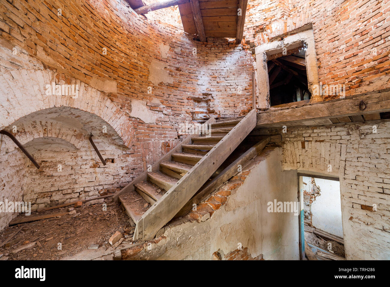 Large spacious forsaken empty basement room of ancient building or ...
