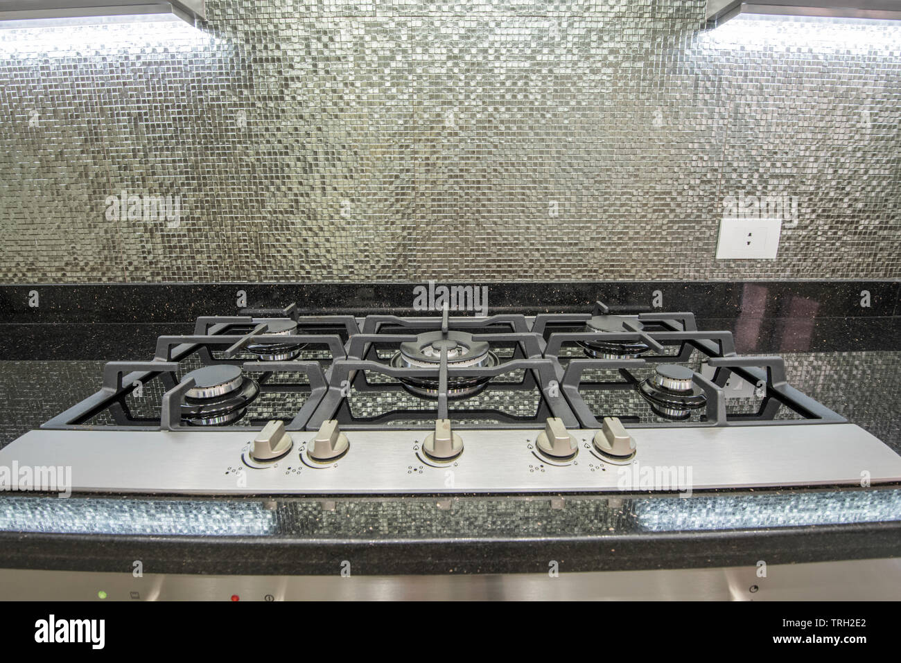 Interior design decor showing modern kitchen cooker hob appliance in ...