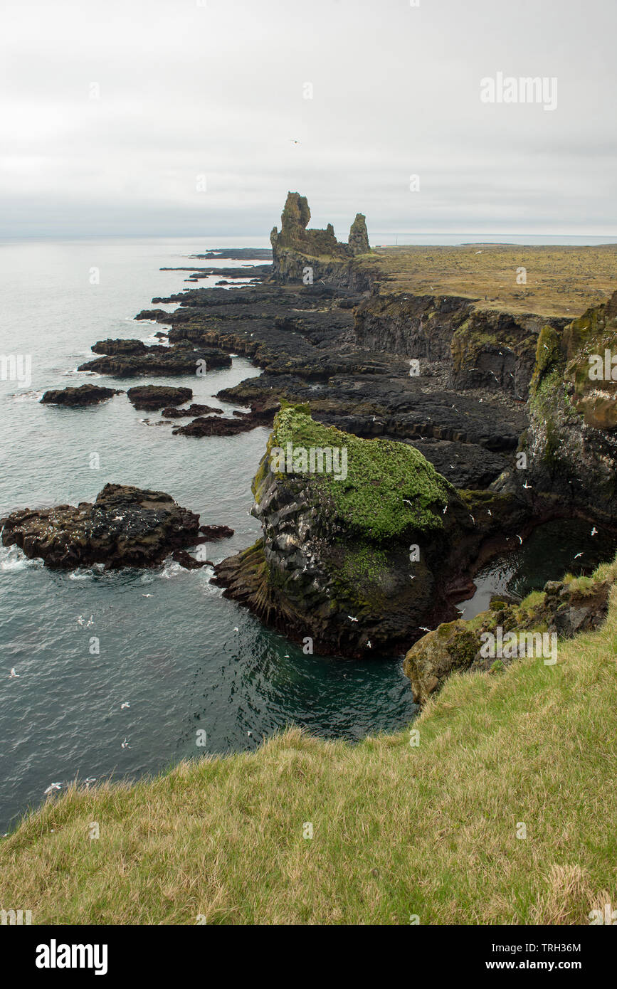 Londrangar Basalt Cliffs in Iceland, Snaefellsnes Peninsula on the ...